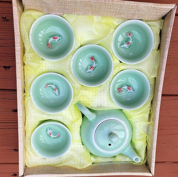 Kitchen | Tea Pot With Koi Fish Tea Cup Teapot Set Nwt | Poshmark